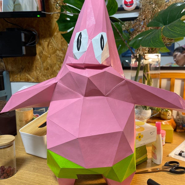 Spongebob Inspired Patrick Star Papercraft Sculpture. Low Poly 3D DIY ...