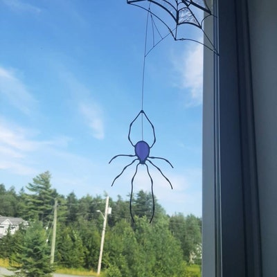 Spider Web, Stained Glass Spider on the Web, Window Hangings, Halloween ...