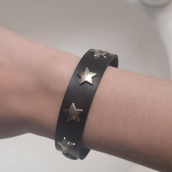 1 Row Star Stud Emo Goth Alt Faux Leather Cuff Wristband Bracelet - Etsy