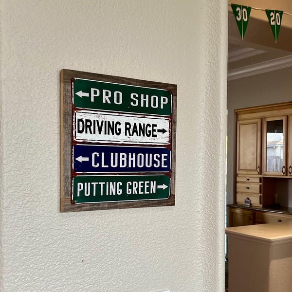 Golf Course Directions Reclaimed Wood Frame Steel Sign FREE SHIPPING - Etsy