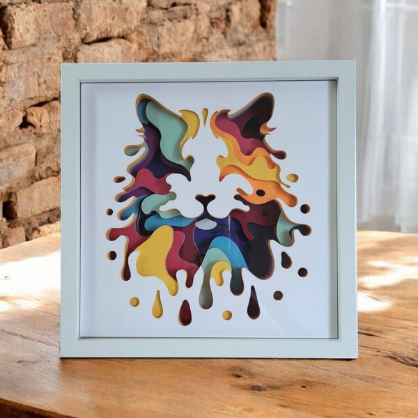 3d Cat, Shadow Box Templates / SVG for Cardstock / 3D Cat Shadow Box ...