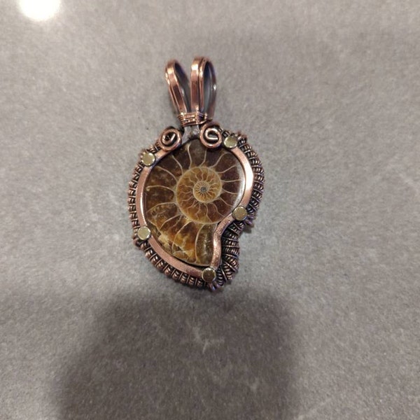 Ammonite Fossil Pendant, Beautiful Fossil Pendant, Pure Copper Wire ...
