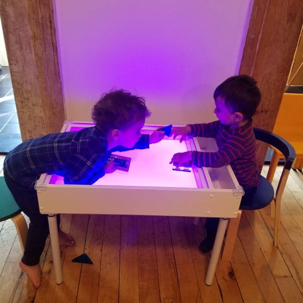 Light Sensory Table Desk for Children 20 Colors Adjustable Legs Natural ...
