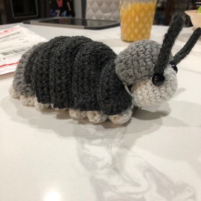 Pill Bug Plush Roly Poly Stuffed Crochet Animal Greyscale Gray Poseable ...