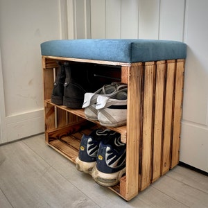 Wooden Crate Shoe Rack With Seat Shoe Box With Upholstered - Etsy UK