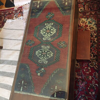 Turkish Circle Rug 32x32 İnches Vintage Handmade Rug Doormat Rug ...