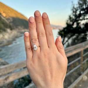 3 CT Pear Shape Lab Grown Diamond Engagement Ring / 6 Prong Tear CVD ...