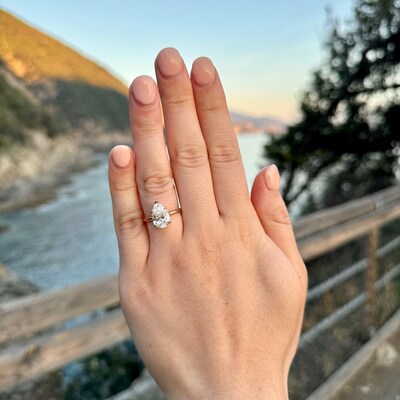 2 Carat Oval Lab Grown Hidden Halo Engagement Ring / Oval CVD Diamond ...