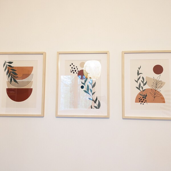Boho Abstract Wall Art Prints Boho Wall Decor Set of 3 Prints Scandi ...