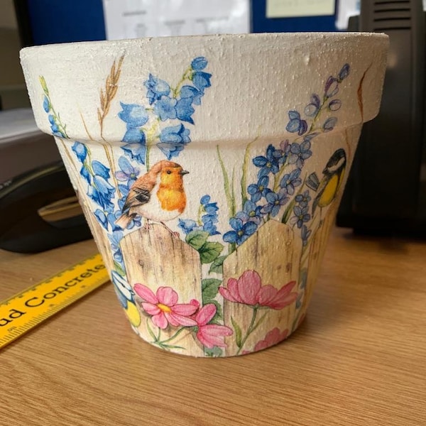 Robin Plant Pot for Inside or Out Decoupaged, Robins, Garden Gifts ...