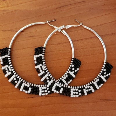 Aleut LAND BACK Beaded Hoop Earrings - Etsy