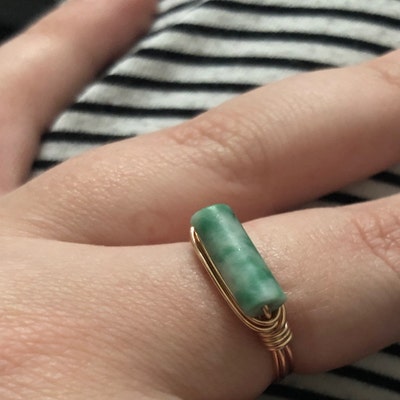 Sleek Green and White Spotted Jade Ring Sterling Silver, Yellow or Rose ...