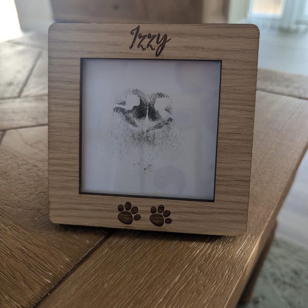 Personalised Paw Print Square Oak Photo Frame, Pet Memorial, Dog or Cat ...