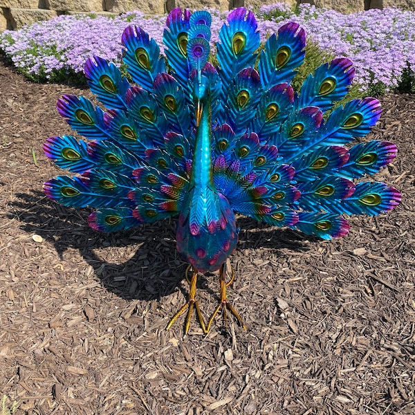 Beautiful Large Metal Peacock Statue Sculpture Garden Yard Art Home ...