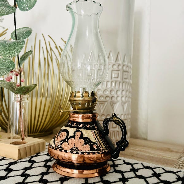 Copper Oil Lamp, Victorian Oil Lamp, Art Deco Oil Lamp, Luxury Home ...