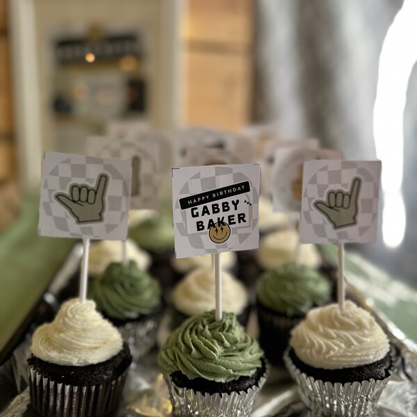 Checkered Smiley Face Cupcake Toppers Template Rad Birthday Stickers ...