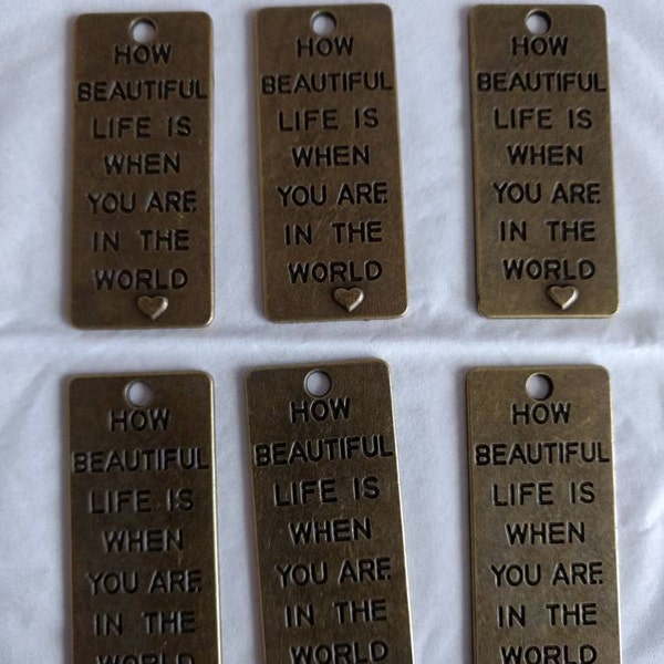 6 Pcs of Antique Bronze Rectangular Heart Pendants Charms 22x51mm A3903 ...