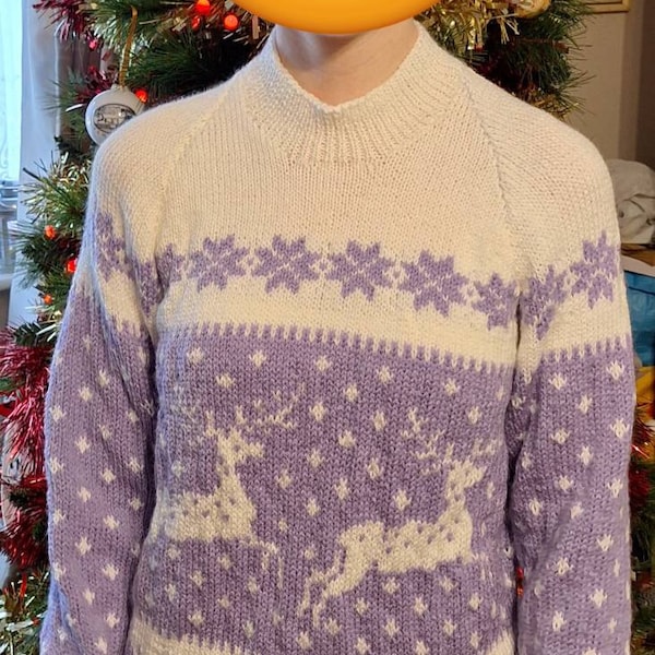 FAIR ISLE Reindeer and Snowflake Jumper Knitting Pattern Plus Mitts and ...