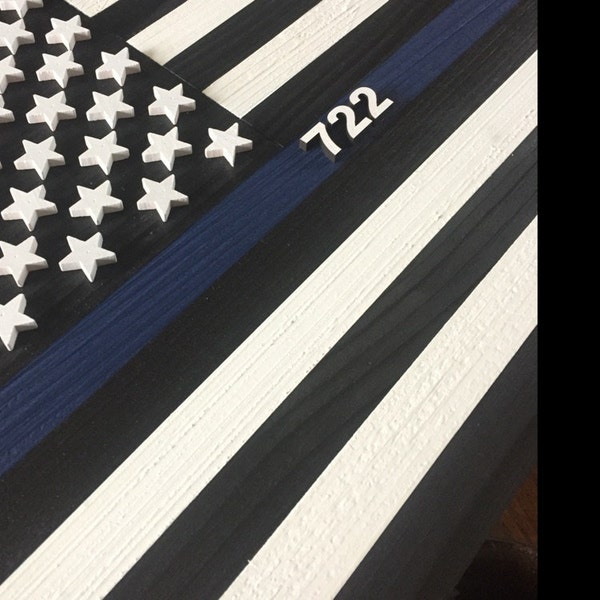 Thin Blue Line Wood Flag, Thin Blue Line Flag, US Flag, Police Flag ...