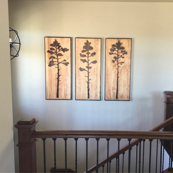 Large 3 Panel Carved Wooden Trees, Tree Art, Large Wall Art, 3 Trees - Etsy