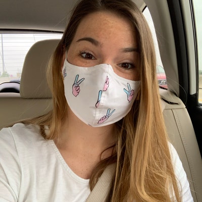 100% Cotton 3 Layer Deuces Peace Sign Face Masks With Removable Nose ...