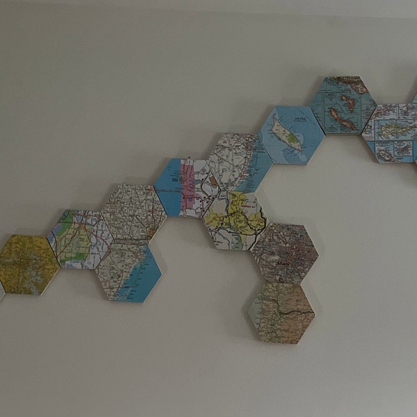 Custom Map Gift, Map Wall Art, Hexagon Map Wall Art Block, Personalised ...