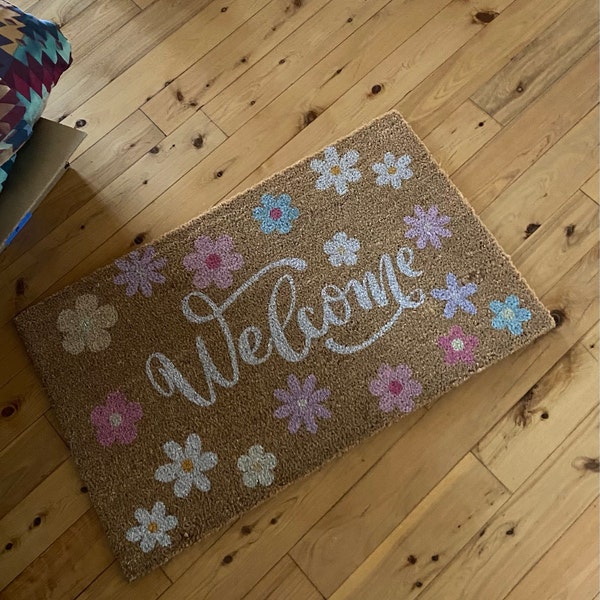 Spring Floral Doormat, Spring Decor, Spring Welcome Doormat, Welcome ...