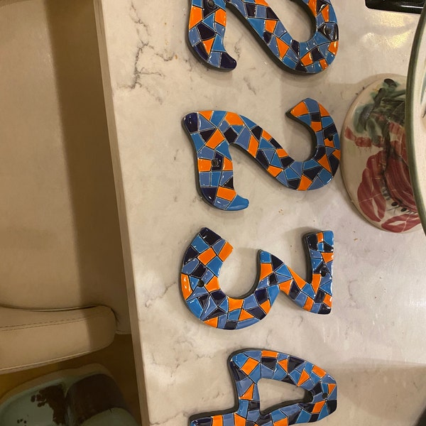 Custom Ceramic Numbers Tile Wall Hanging, Blue Mosaic Tiles Wall Decor ...