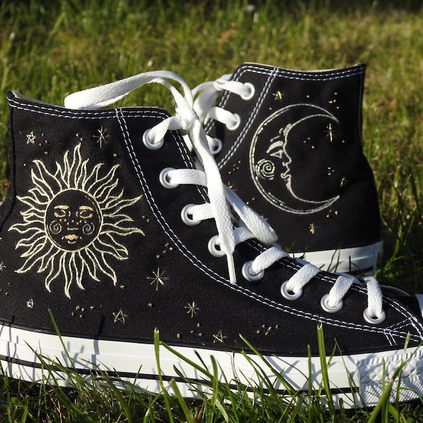 Embroidered Sun Moon Celestial Converse High Tops - Etsy