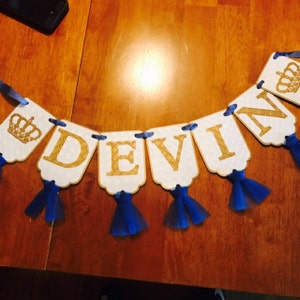 Custom Name Banner With Crowns, White Blue and Gold Banner With Tulle ...