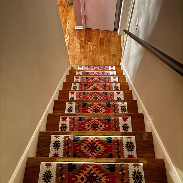 Custom Size Antique Stair Runner - Geometric Blue Stair Carpet - Non ...