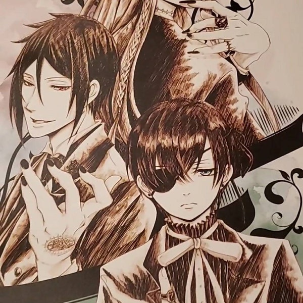 Black Butler Sketch Anime Poster Wall Art - Sebastian Michaelis Ciel ...