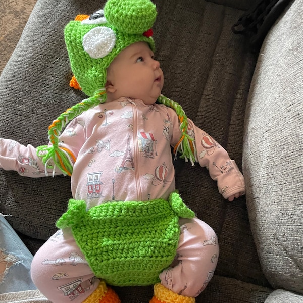 Crochet Yoshi Outfit -girl, Yoshi Baby Costume, Super Mario Inspired ...