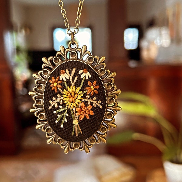 Embroidered Fall Necklace, Autumn Necklace, Locket Necklace - Etsy