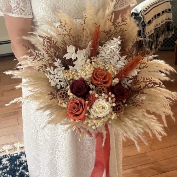 Boho Rust Terracotta Wedding Bouquet, Terracotta Bridesmaid Bouquet ...