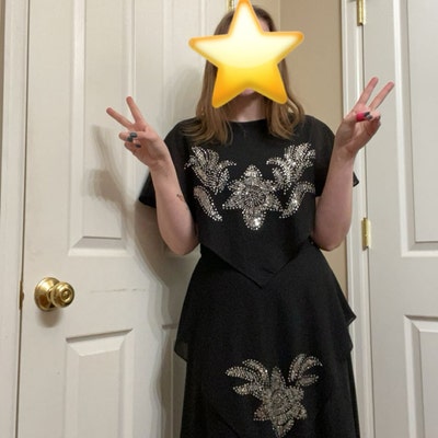 Red Jacquard Dress 80s Vintage the Gilberts for Tally Scarlet Red Leaf ...