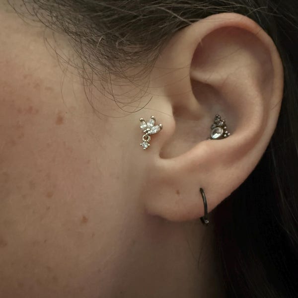 16G Dangle Cartilage Earring Stud/hidden Helix Piercing/conch Piercing/curved Bar Piercing ...