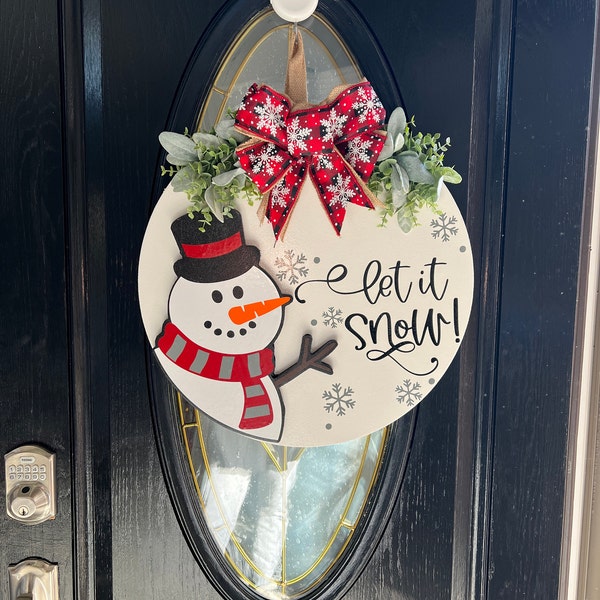 Winter Front Door Decor | Let It Snow | Snowman Front Door Wreath ...