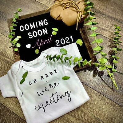 QUICK SHIP Oh Baby We're Expecting Onesie™ Pregnancy Announcement Baby ...