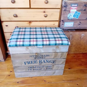 Large Wooden Storage Box With Fabric Upholstered Hinged Lid/seat - Etsy UK
