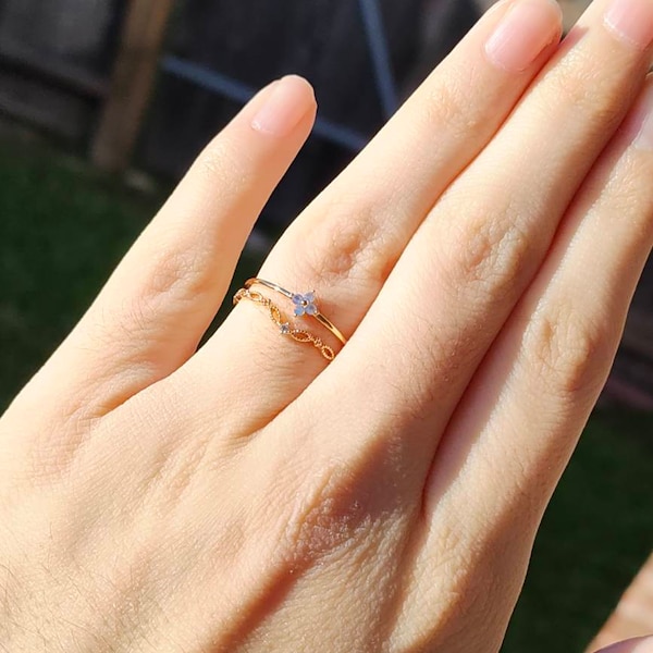 Forget-me-not Blossom Ring, Flower Ring, Floral Ring, Friendship Ring, Rose Gold Rings, Layering ...
