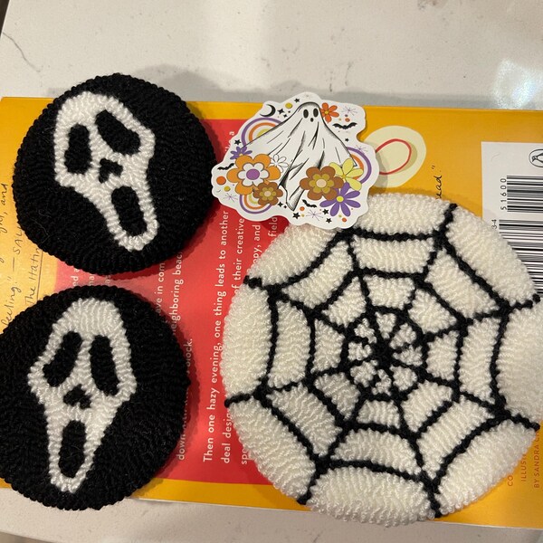 Perfect Halloween Gift, Creepy Decor, Halloween Coaster, Punch Needle ...