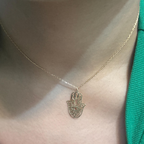 18K Gold Hand of God Necklace, Custom Hamsa Necklace, Protection ...