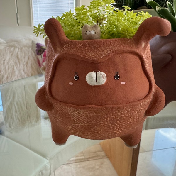 Cute Terracotta Puppy Planter. Handmade Plant Pot With Drainage Hole ...
