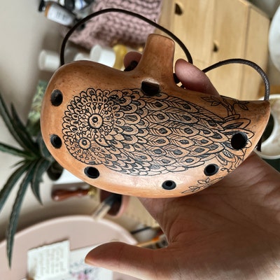 Ceramic Ocarina Raven in Wonderland. Handmade Clay Flute With Engraved ...