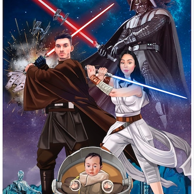 The Mandalorian,mandalorian Portraits,star War,cartoon Family Portrait ...