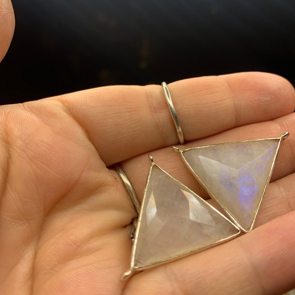 Natural Rainbow Moonstone Triangle Briolette 925 Sterling Silver Gold ...