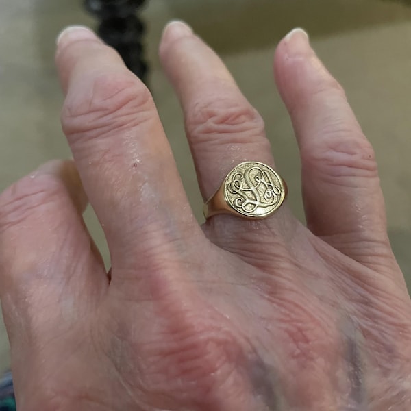 14K Solid Gold Signet Ring -real Gold Monogram Ring-monogram Ring-signet Ring-personalized ...