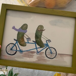 Whimsical Pickles on a Bicycle Built for Two Watercolor Art Print - Etsy