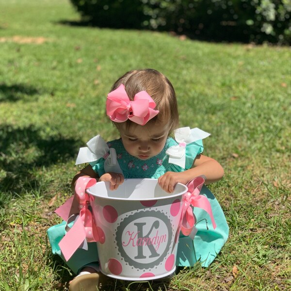 Girl Personalized 5QT Bucket W/scallop Circle, Initial, Name & Polka ...